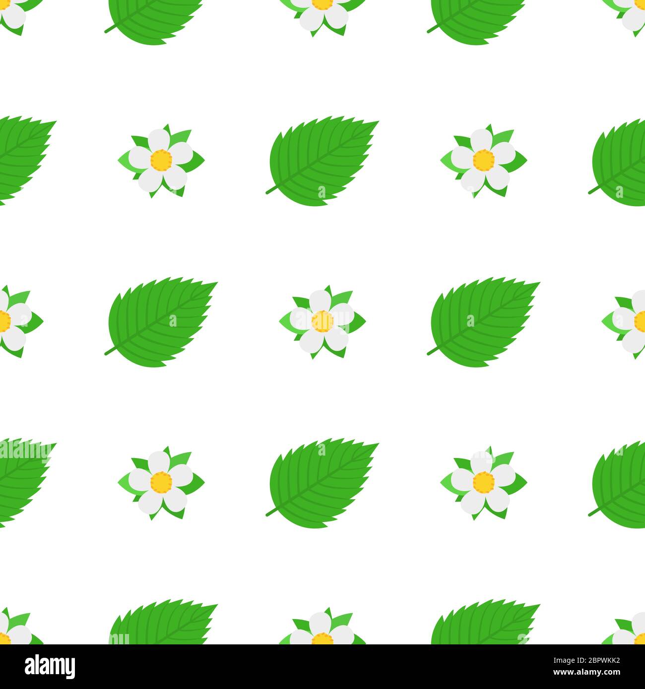 Seamless pattern with decorative strawberry flowers and leaves on white ...
