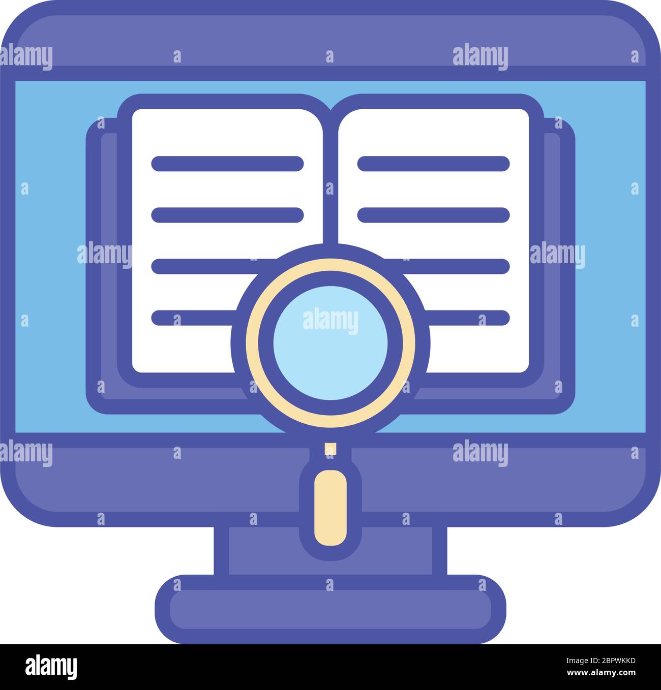 Ebook inside computer and lupe line and fill style icon design, Education online and elearning ...