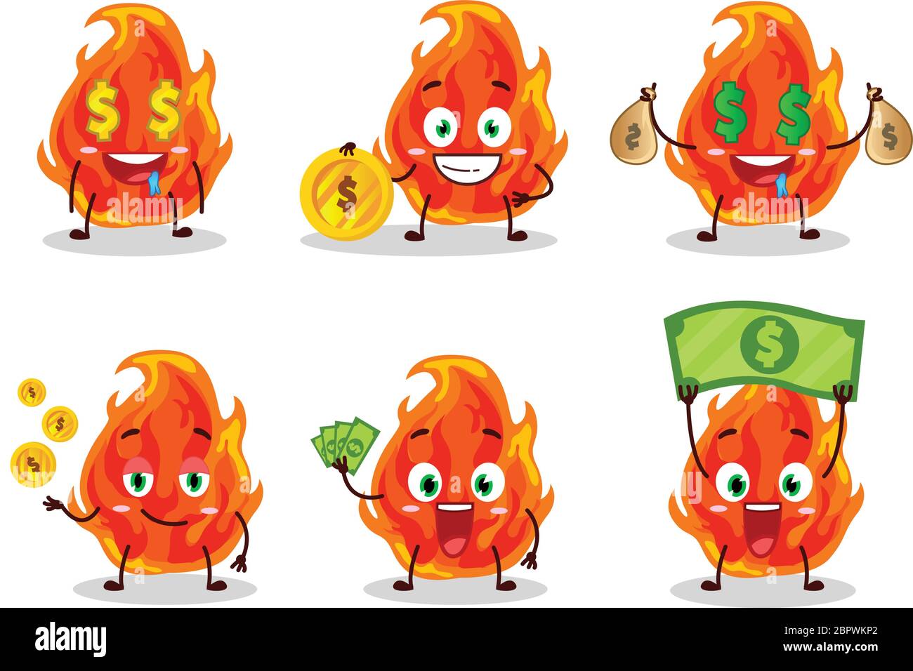 Fire cartoon character with cute emoticon bring money Stock Vector ...