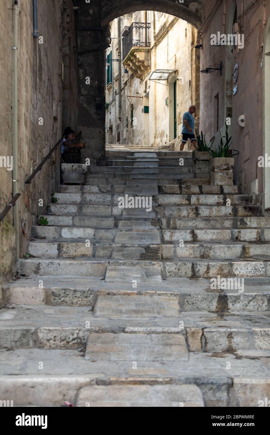 Matera, Italy - September 15, 2019: Typical cobbled stairs in a side ...