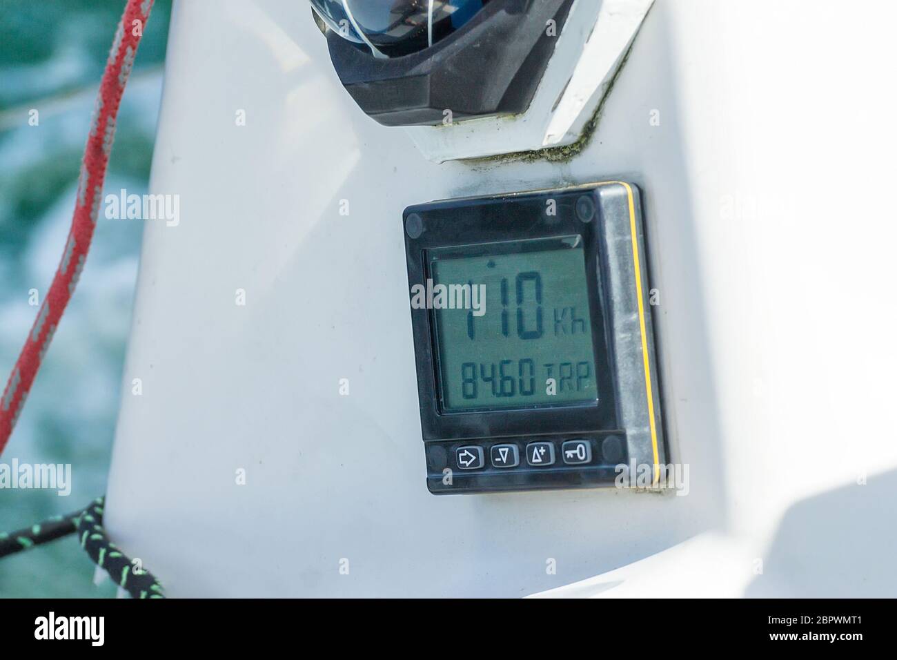 Sailing boat dashboard, with nautical measuring instruments showing ...