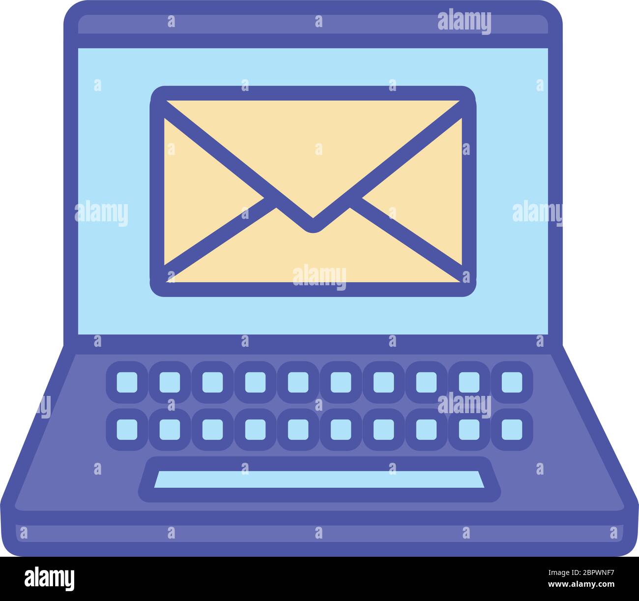 Envelope inside laptop line and fill style icon design, Message email ...