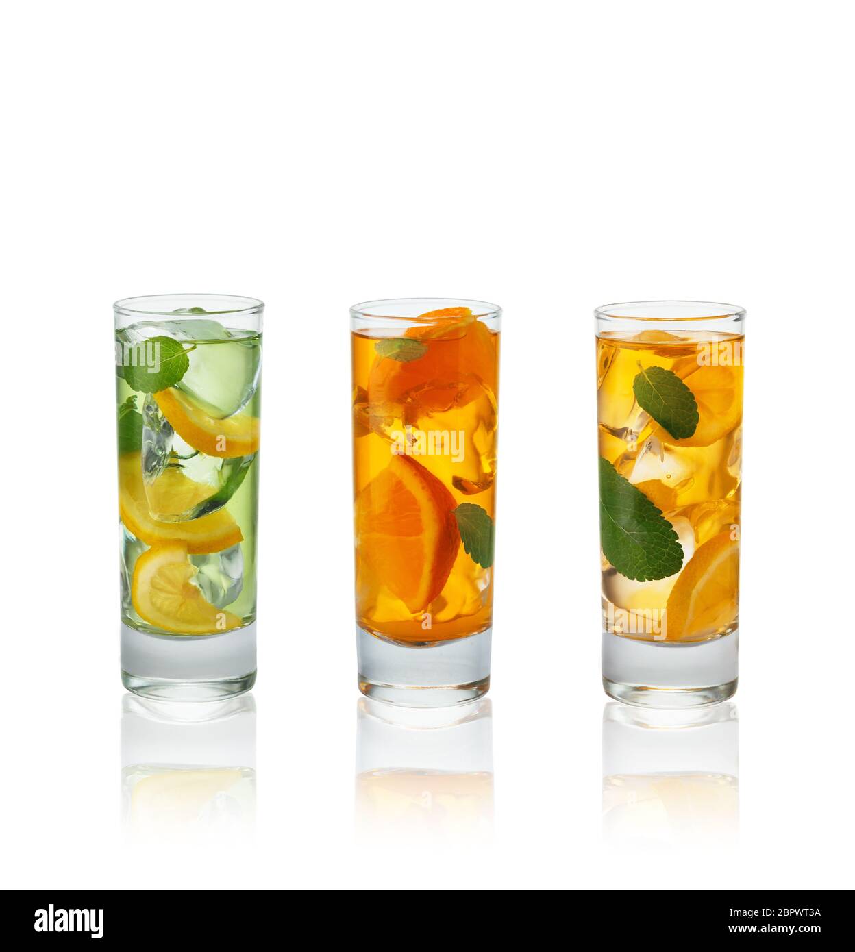 Fresh natural fruit cocktails with straw on white background Stock ...