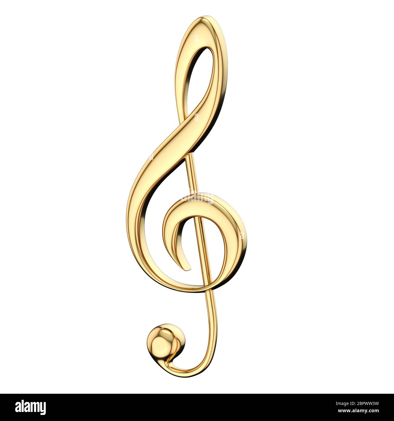 Golden treble clef 3D rendering illustration isolated on white ...