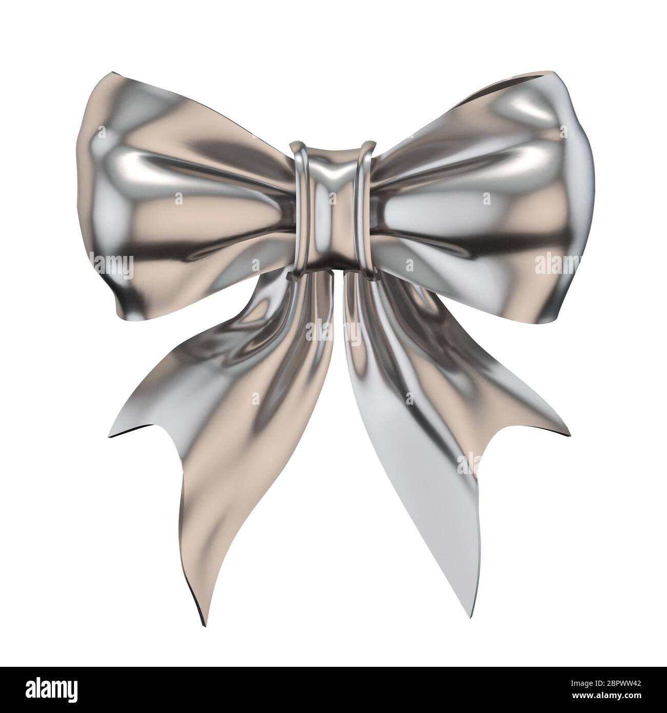 Silver ribbon bow 3D rendering illustration isolated on white ...