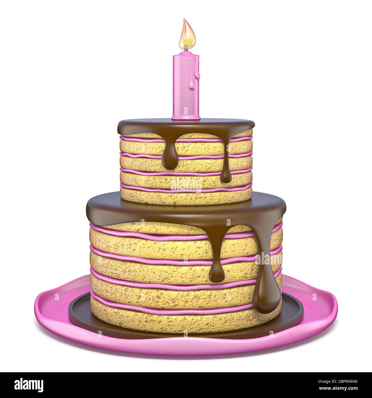 Birthday cake 3D render illustration isolated on white background Stock ...