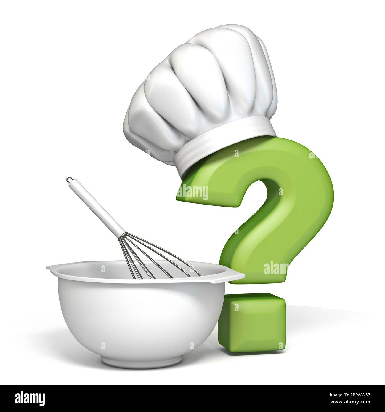 Question mark with cooking hat and bowl and egg beater 3D rendering ...