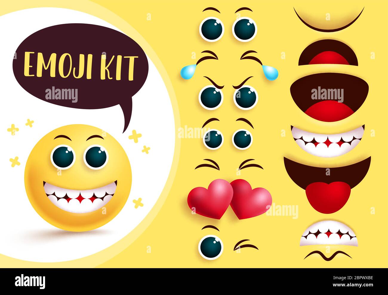 Emoji vector creation kit. Emoticon and emoji yellow face with editable ...