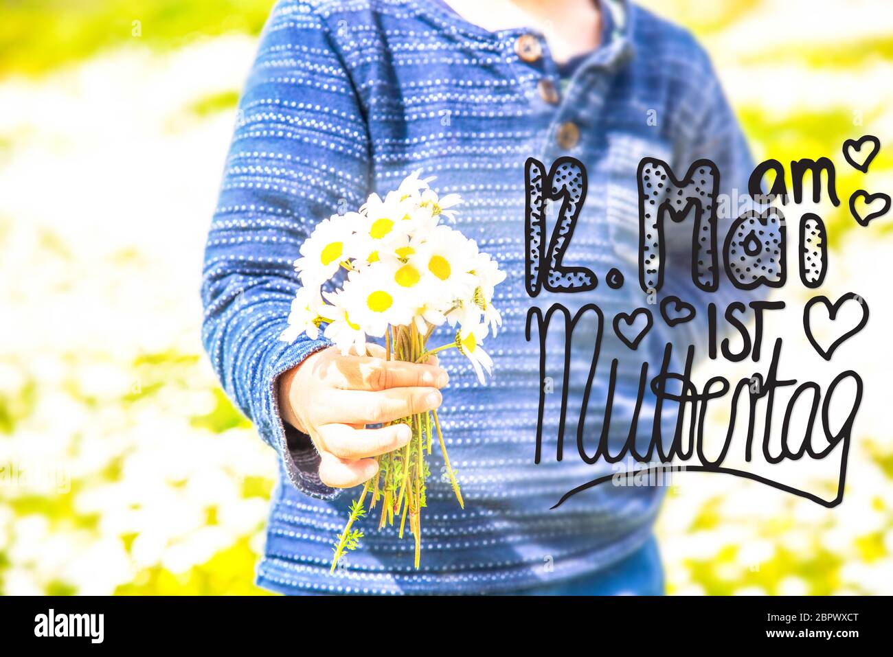 German Calligraphy Muttertag Means Happy Mothers Day. Cute Little Kid ...