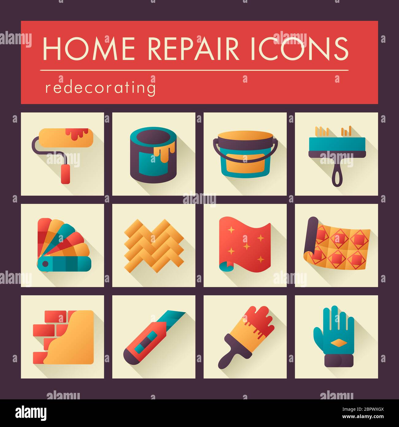 Home repair, remodelling, redecoration icon set. Vector design and ...