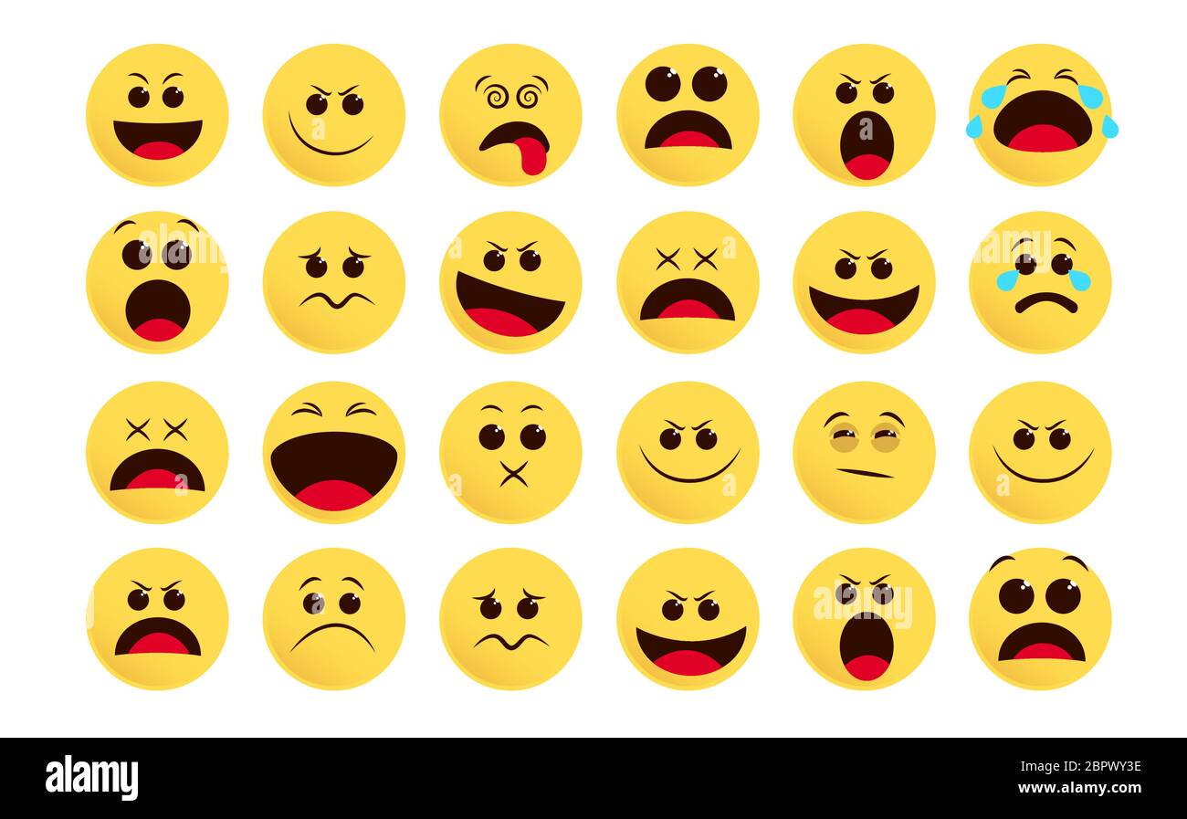 Emoticon icon vector set. Emoji and flat emoticon in different facial ...