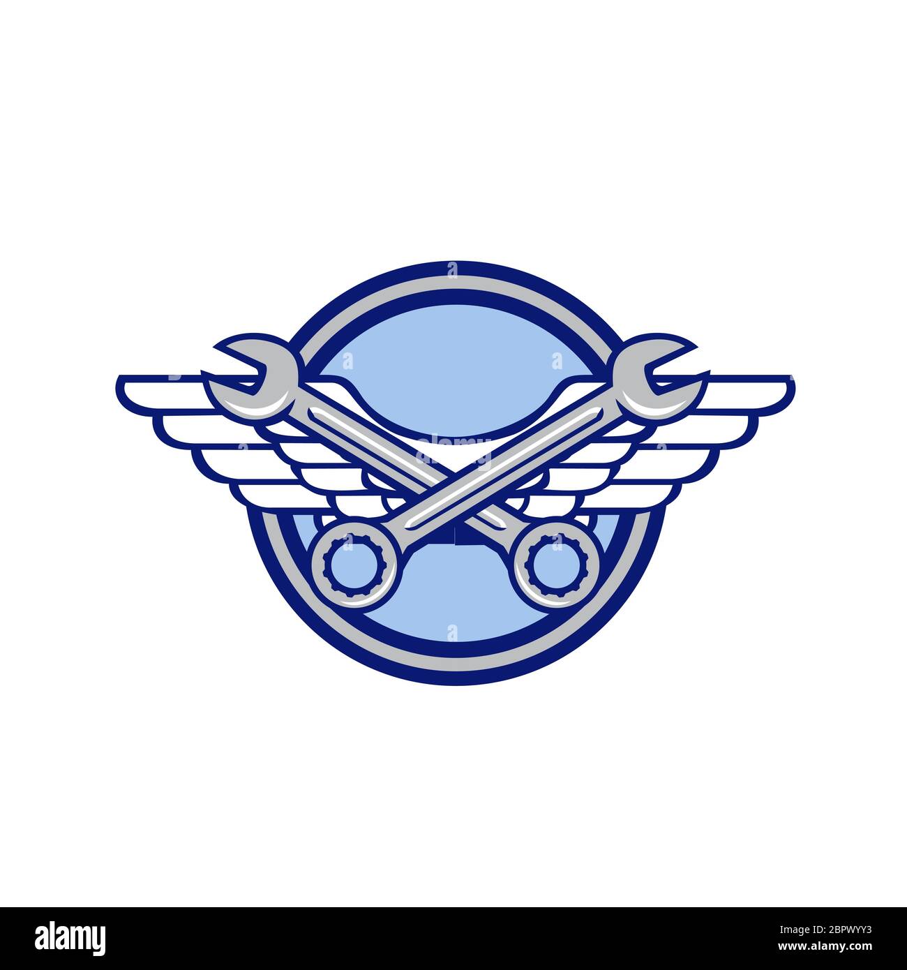 Icon retro style illustration of a crossed spanner or wrench and air ...