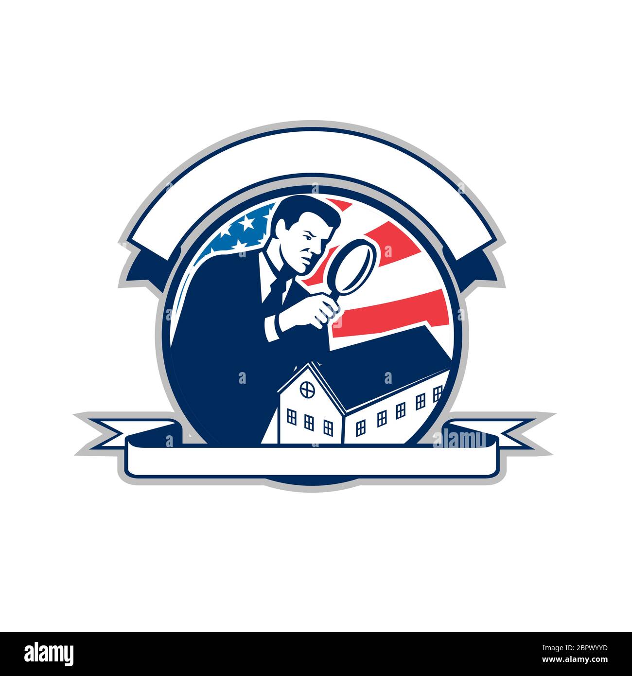 Icon retro style illustration of an American home inspector with ...