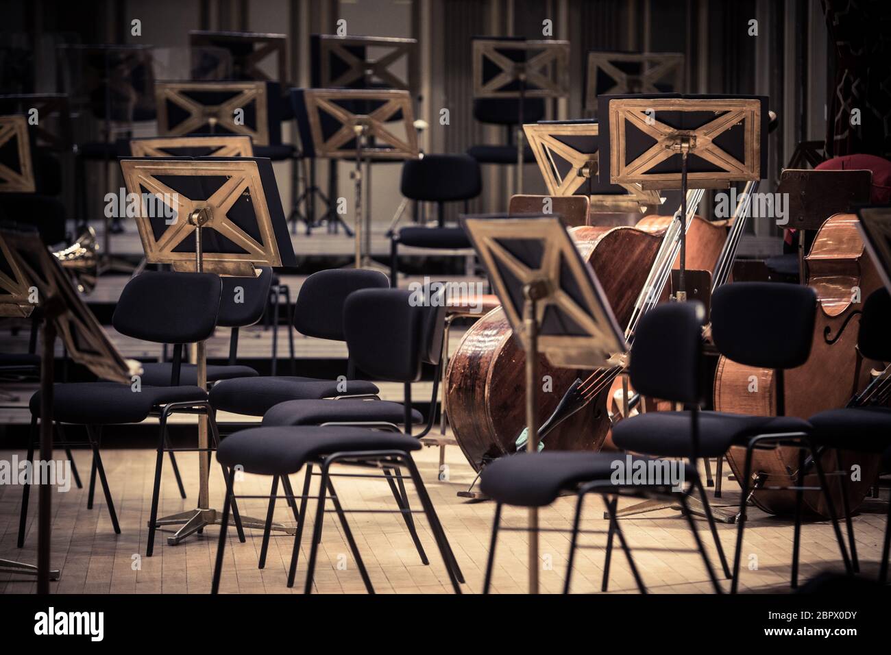 Color image of some orchestra empty seats on a stage Stock Photo - Alamy