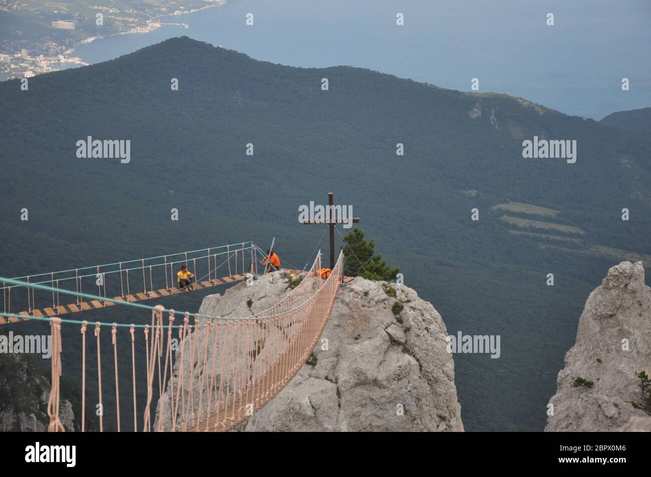 Suspension bridge between rocks in the Crimea Stock Photo - Alamy
