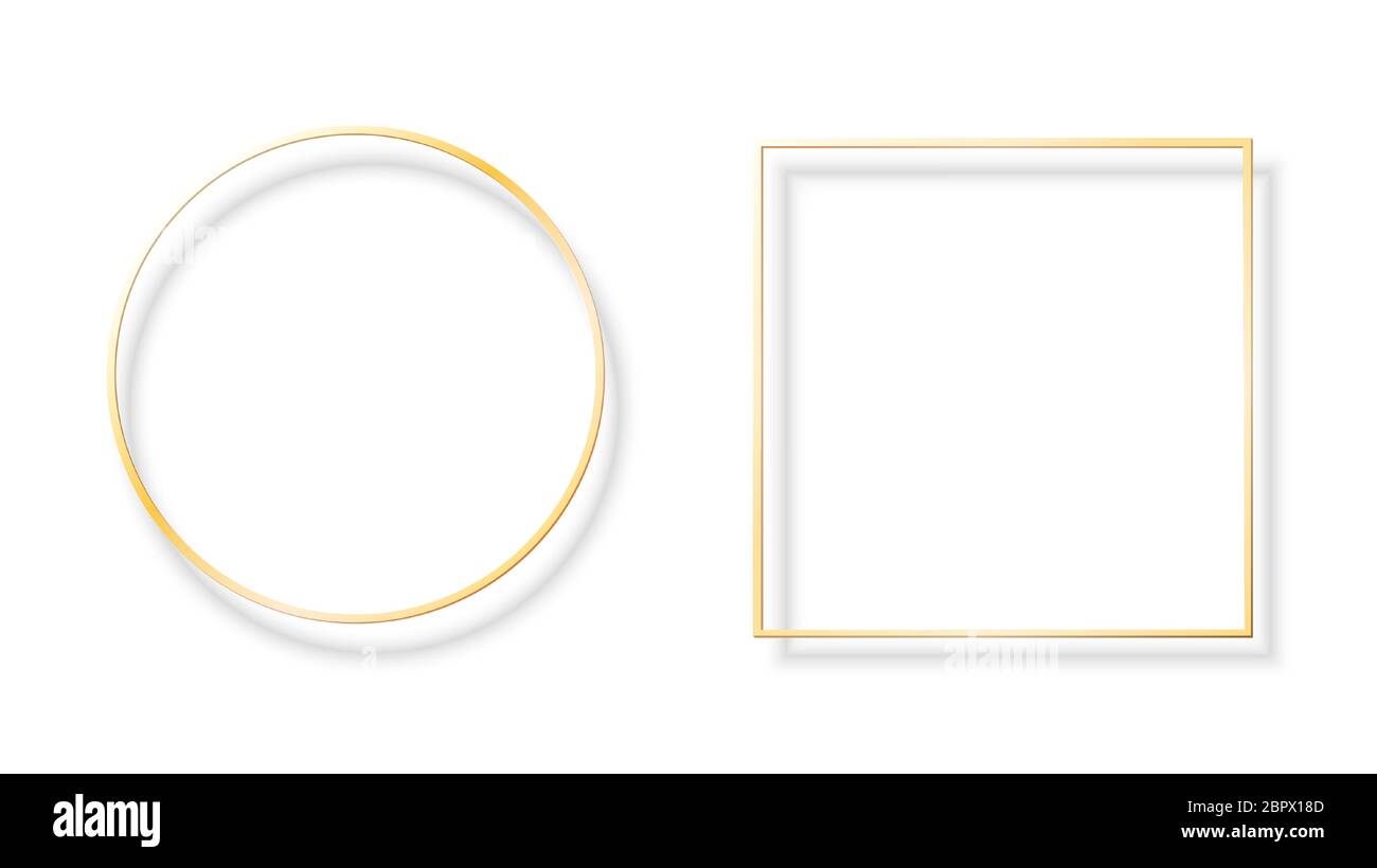 Square and round shiny gold frames with shadows. Vector illustration ...