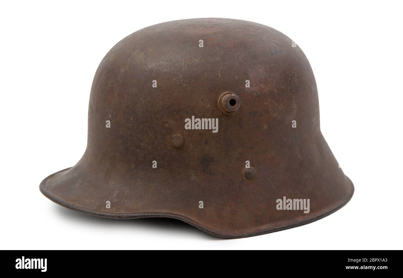 German World War One (Stahlhelm) military helmet isolated on white ...