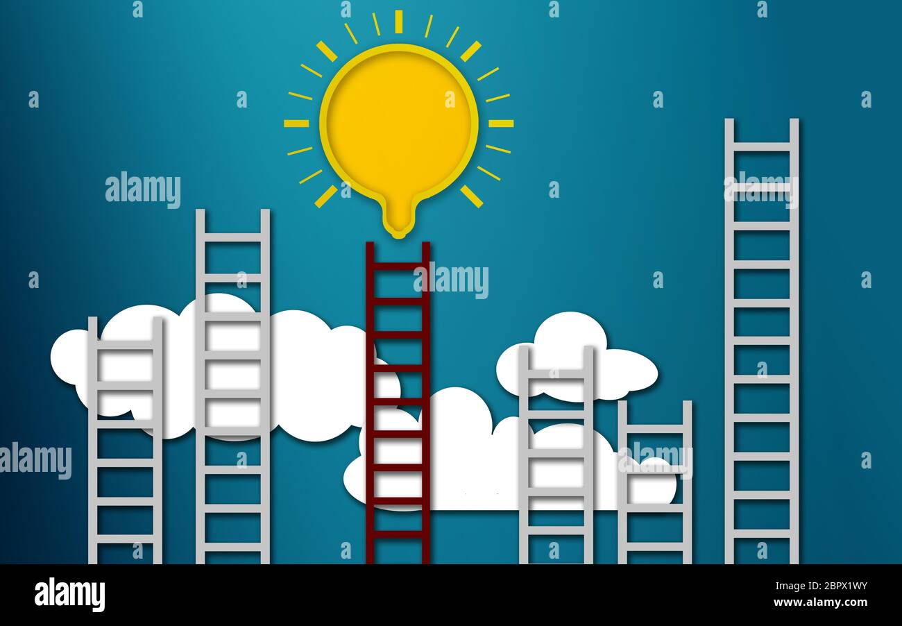 Red ladder to light bulb, 3d rendering Stock Photo - Alamy