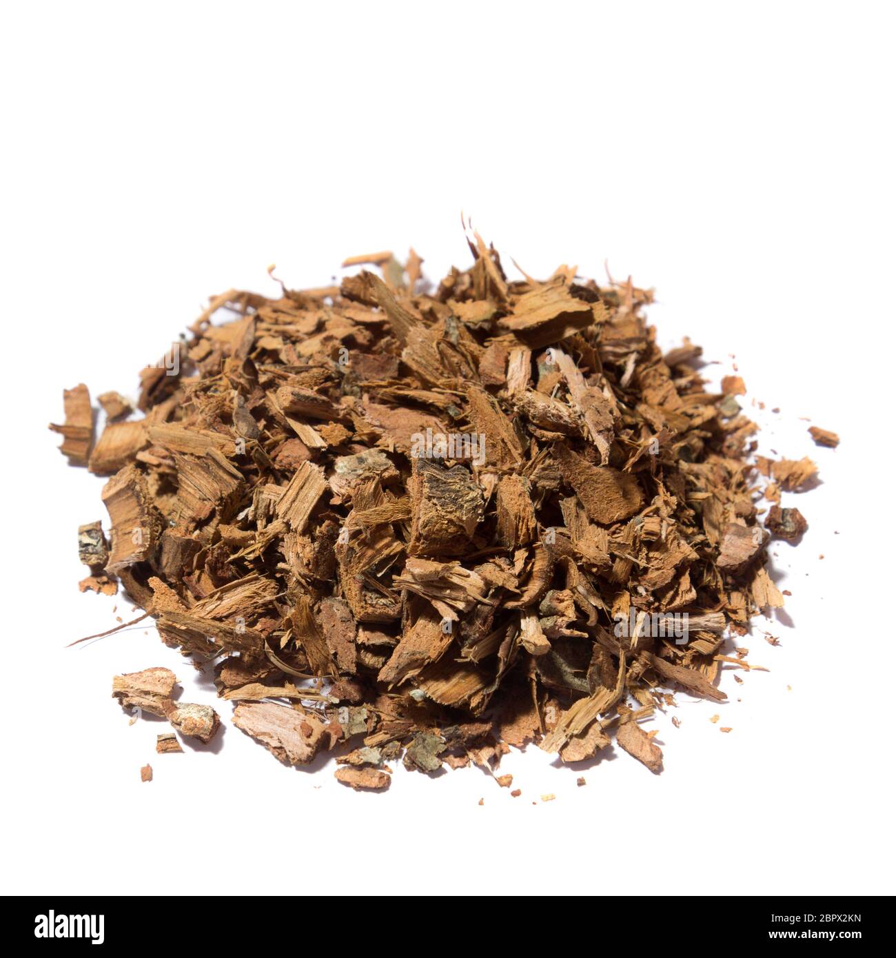 pile of oak bark tea on white background Stock Photo - Alamy