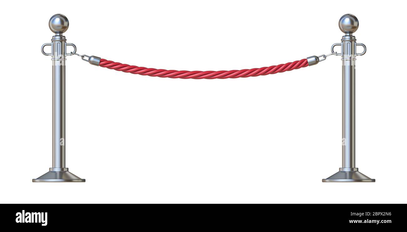 Red barrier rope 3D render illustration isolated on white background ...