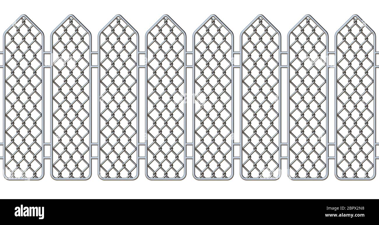 Seamless steel fence 3D render illustration isolated on white ...