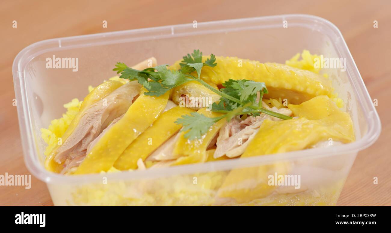Steamed chicken rice in take away box Stock Photo - Alamy