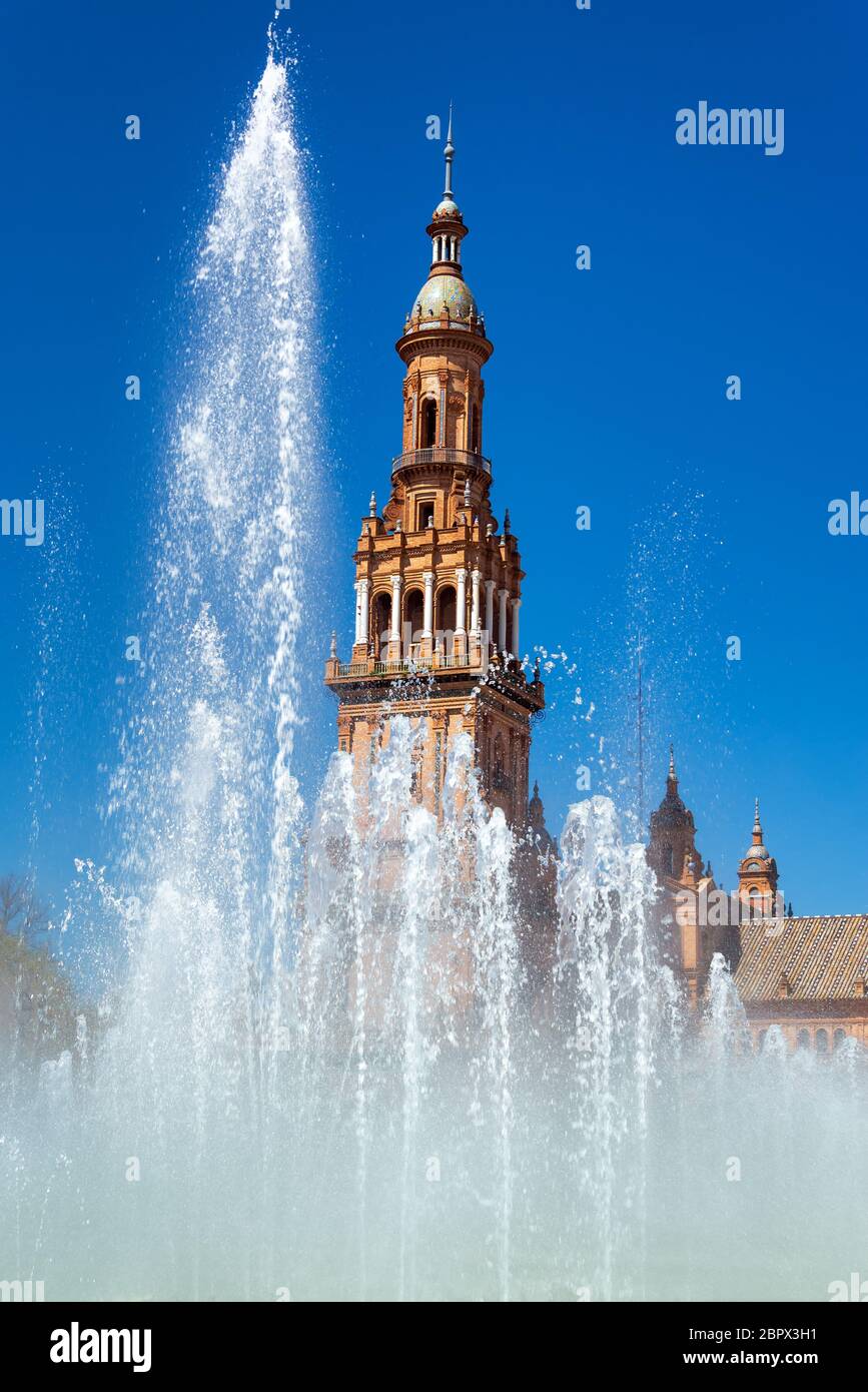 Vertical view of the fountain in the Plaza de Espana with ornate ...