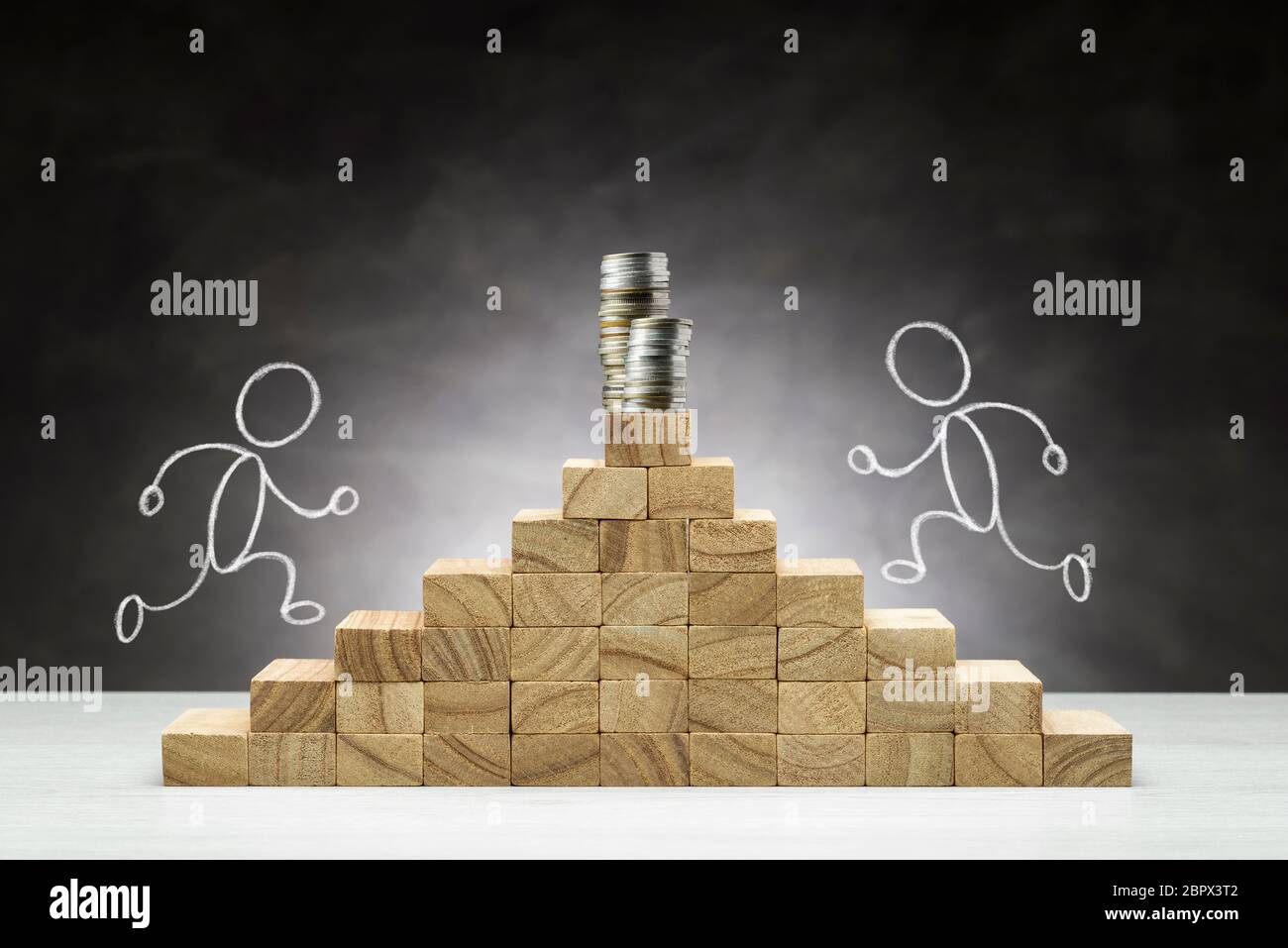 Concept of competition. Graphic with wooden steps on grey background ...