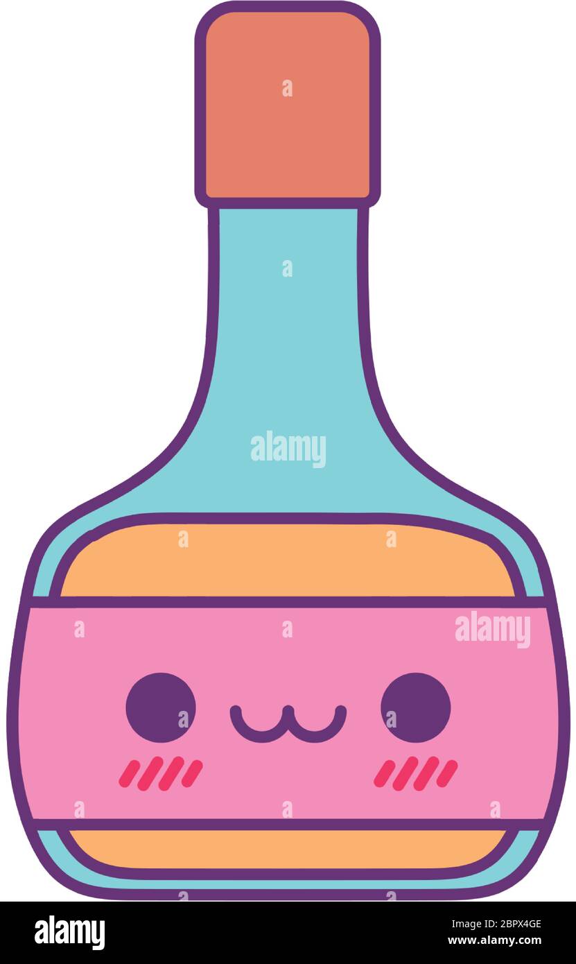 syrup bottle cartoon line and fill style icon design, Kawaii food cute ...
