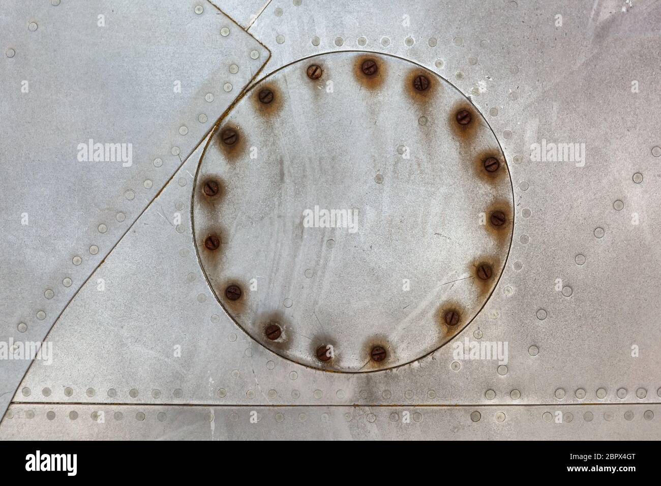 Close up of old aircraft aluminum hatch with rivets Stock Photo - Alamy