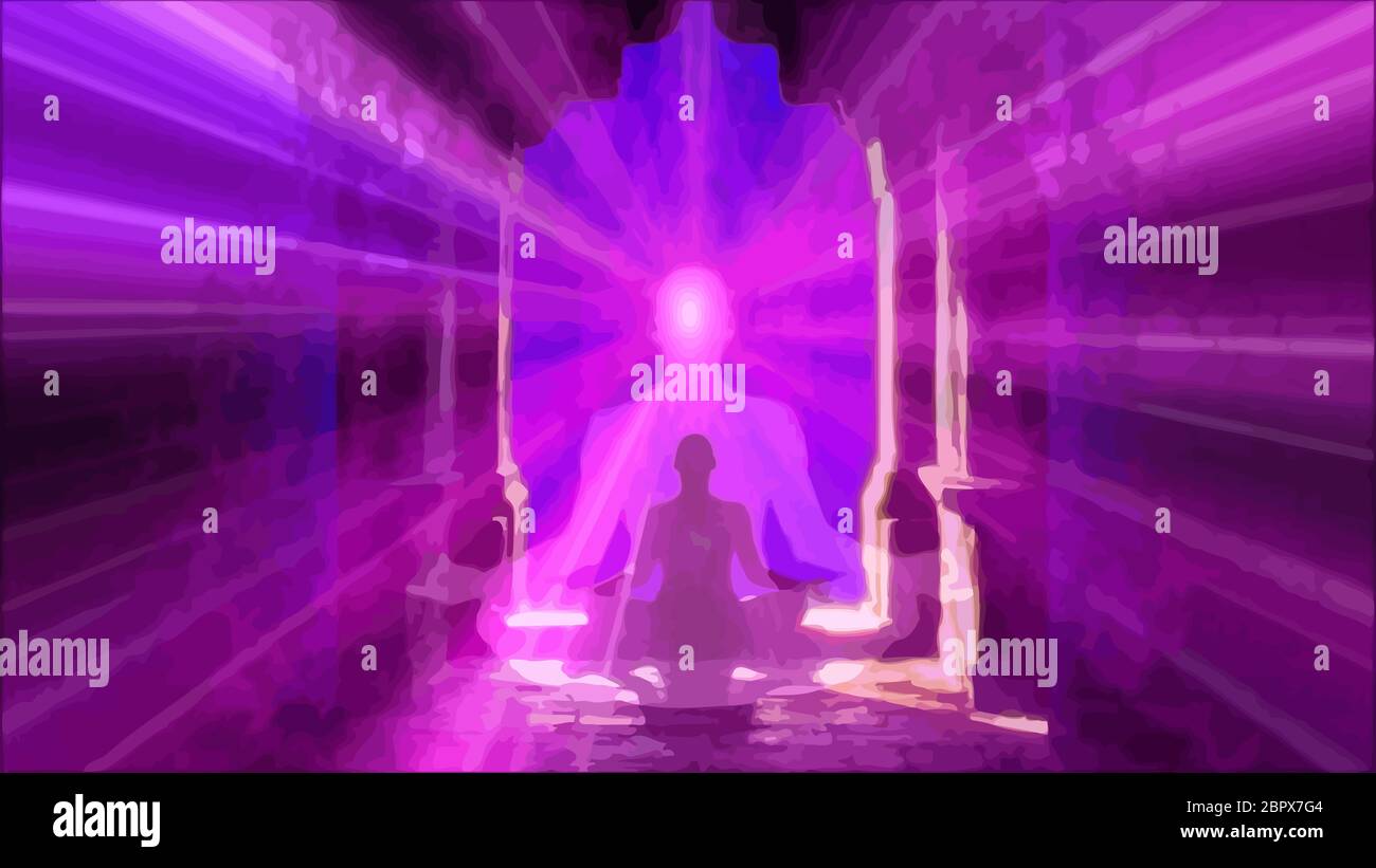 violet light glow flame buddha illustration holy holy Stock Photo - Alamy