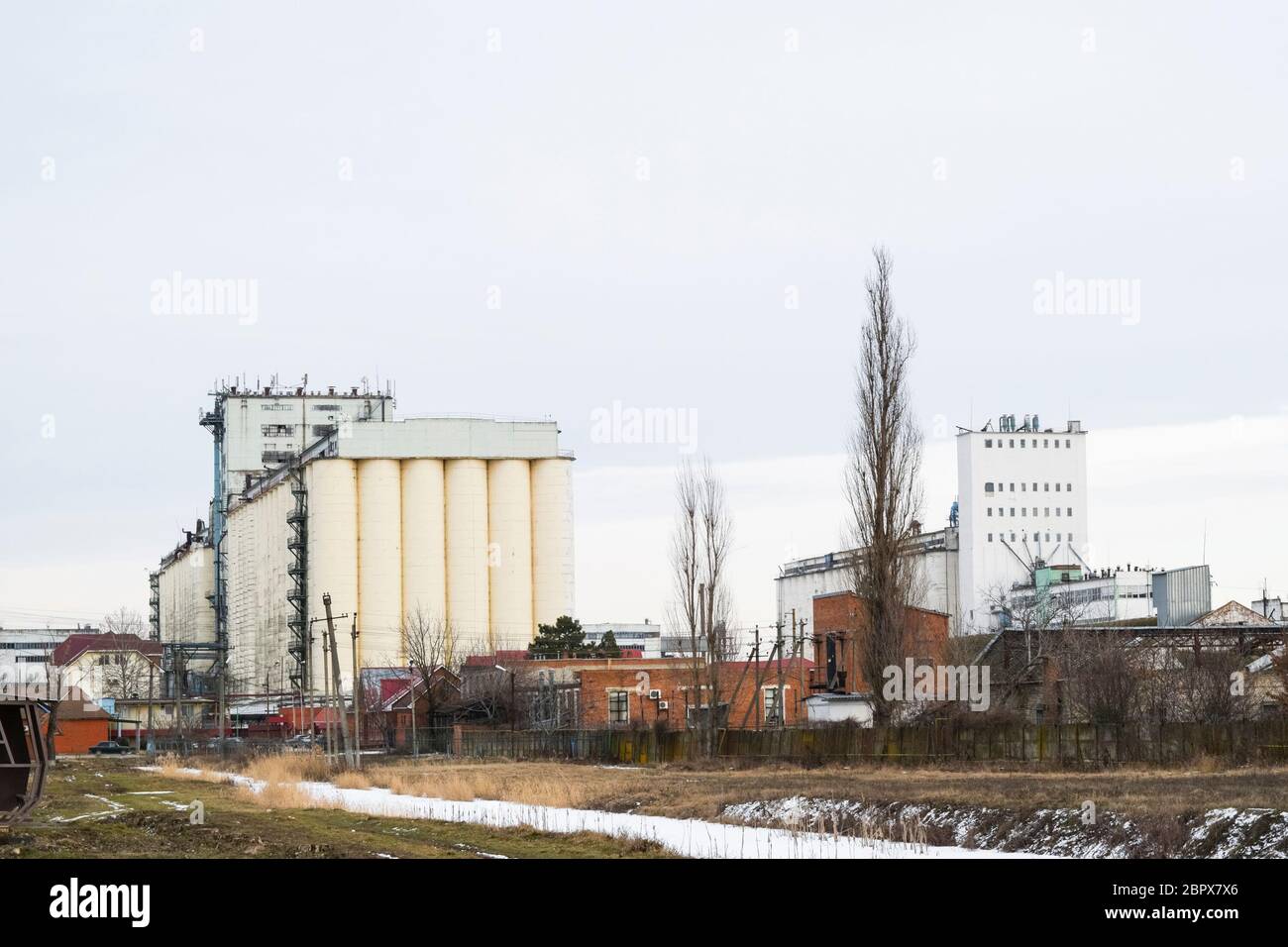 Building for storing and drying grain. Soviet-built elevator Stock ...