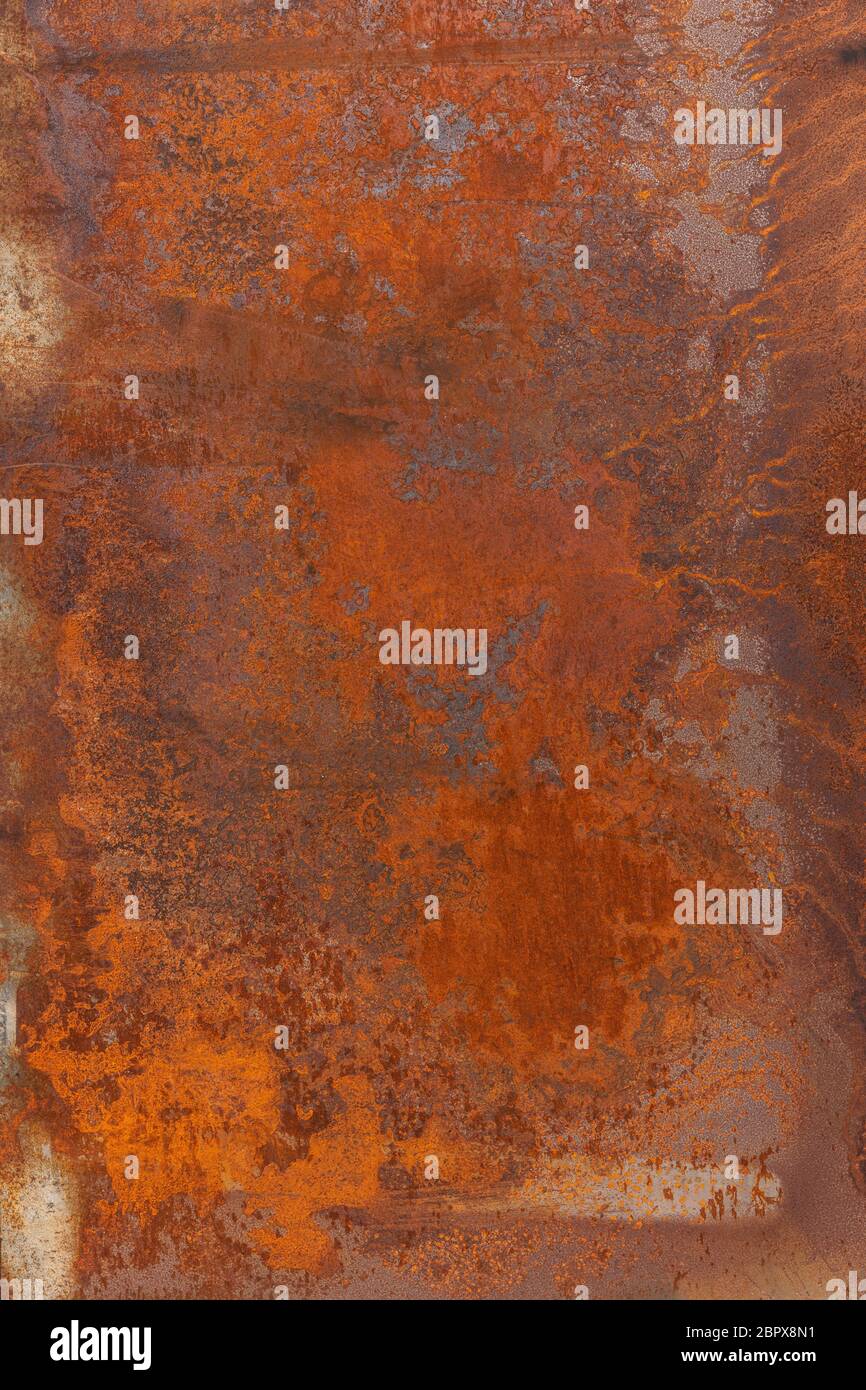 Orange red old rusty metal surface. An oxidized weathered patina with a ...