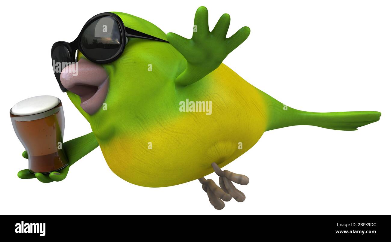 Fun green bird - 3D Illustration Stock Photo - Alamy