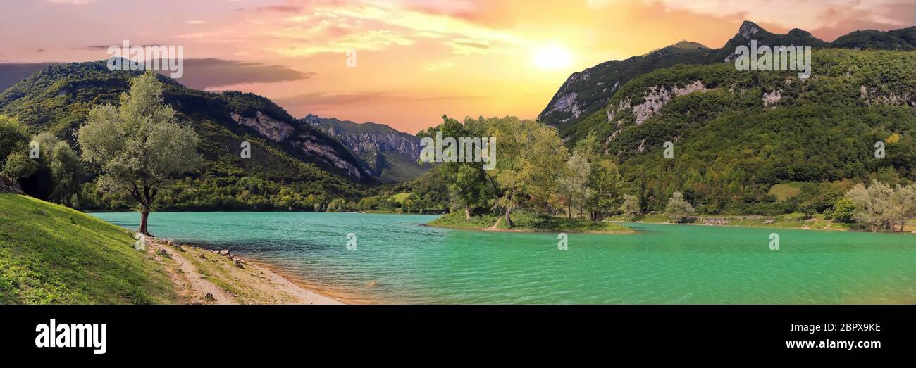 Lake Tenno a mountain lake in Italy at Tenno in Trentino Stock Photo ...