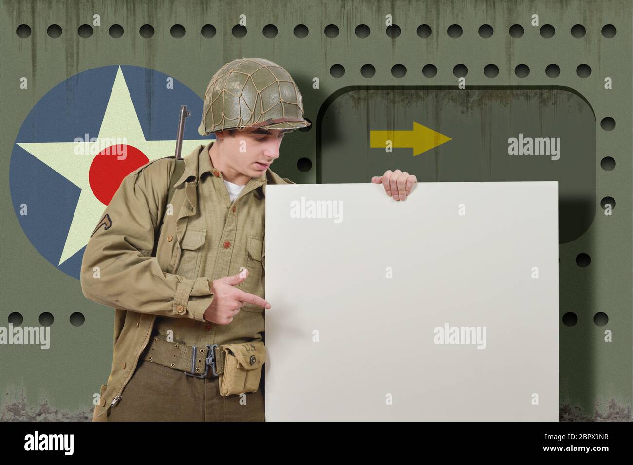 a young American soldier shows a sign Stock Photo - Alamy