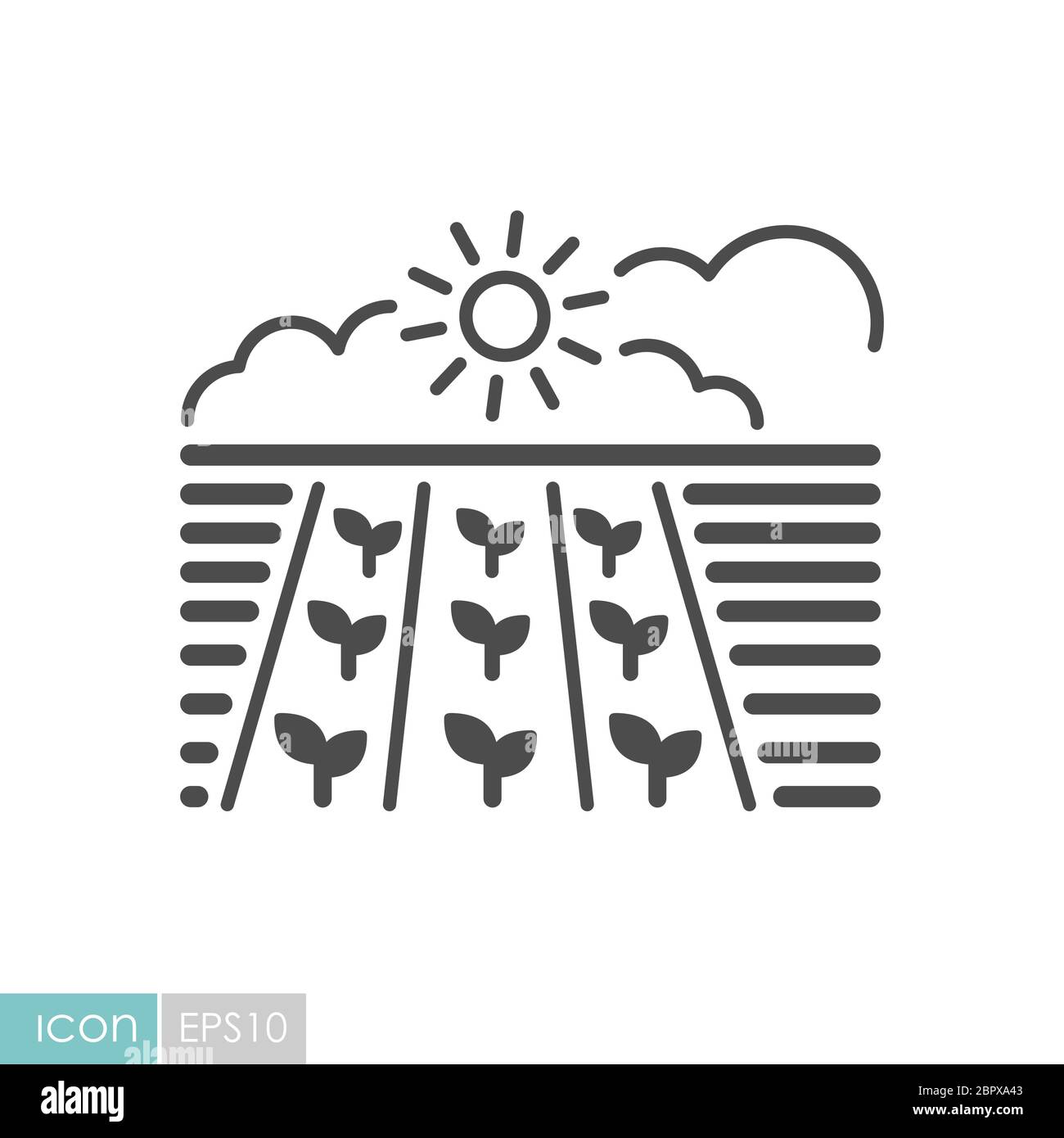 Spring field icon. Seedling. Ground. Green plants, organic farm ...