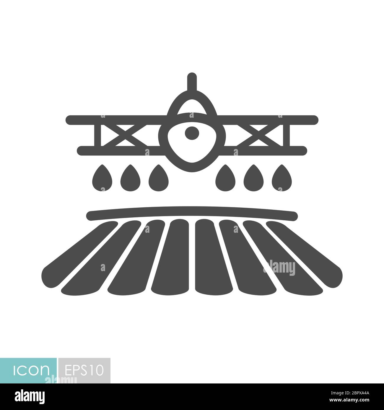 Crop duster airplane spraying a farm field icon. Agriculture sign ...