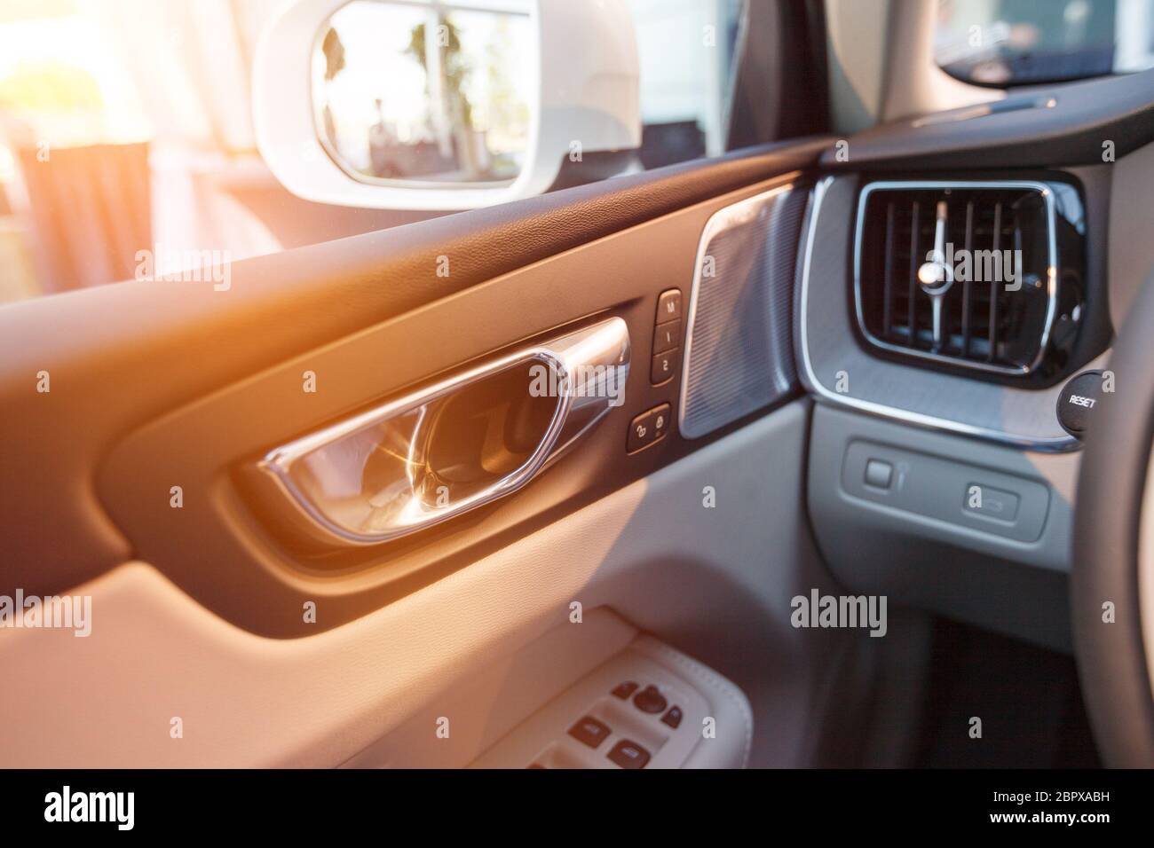 White leather interior of a new modern car Stock Photo - Alamy