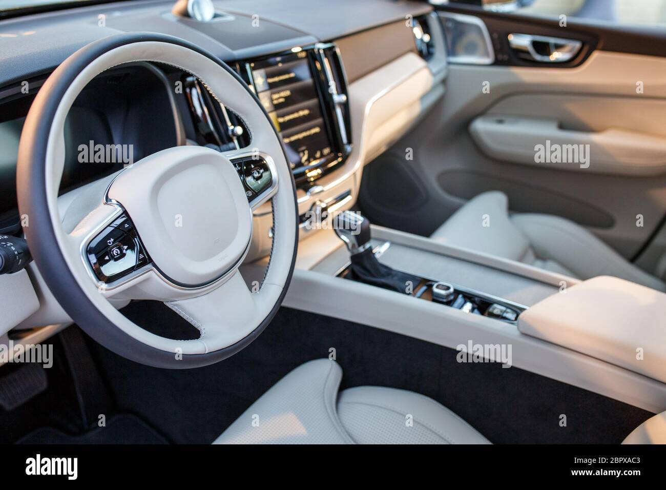 White leather interior of a new modern car Stock Photo - Alamy