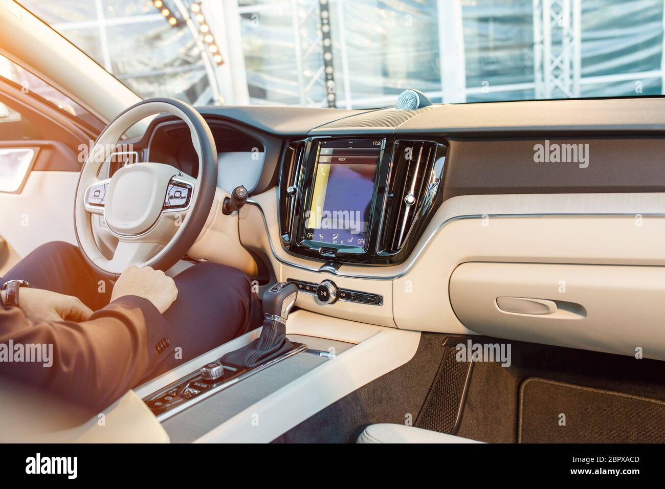White leather interior of a new modern car Stock Photo - Alamy