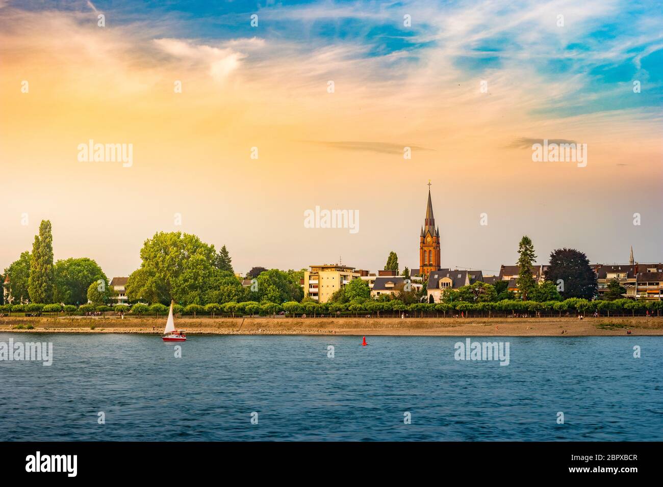 Cityscape of Bonn and river Rhine on a bright day, Germany Stock Photo ...