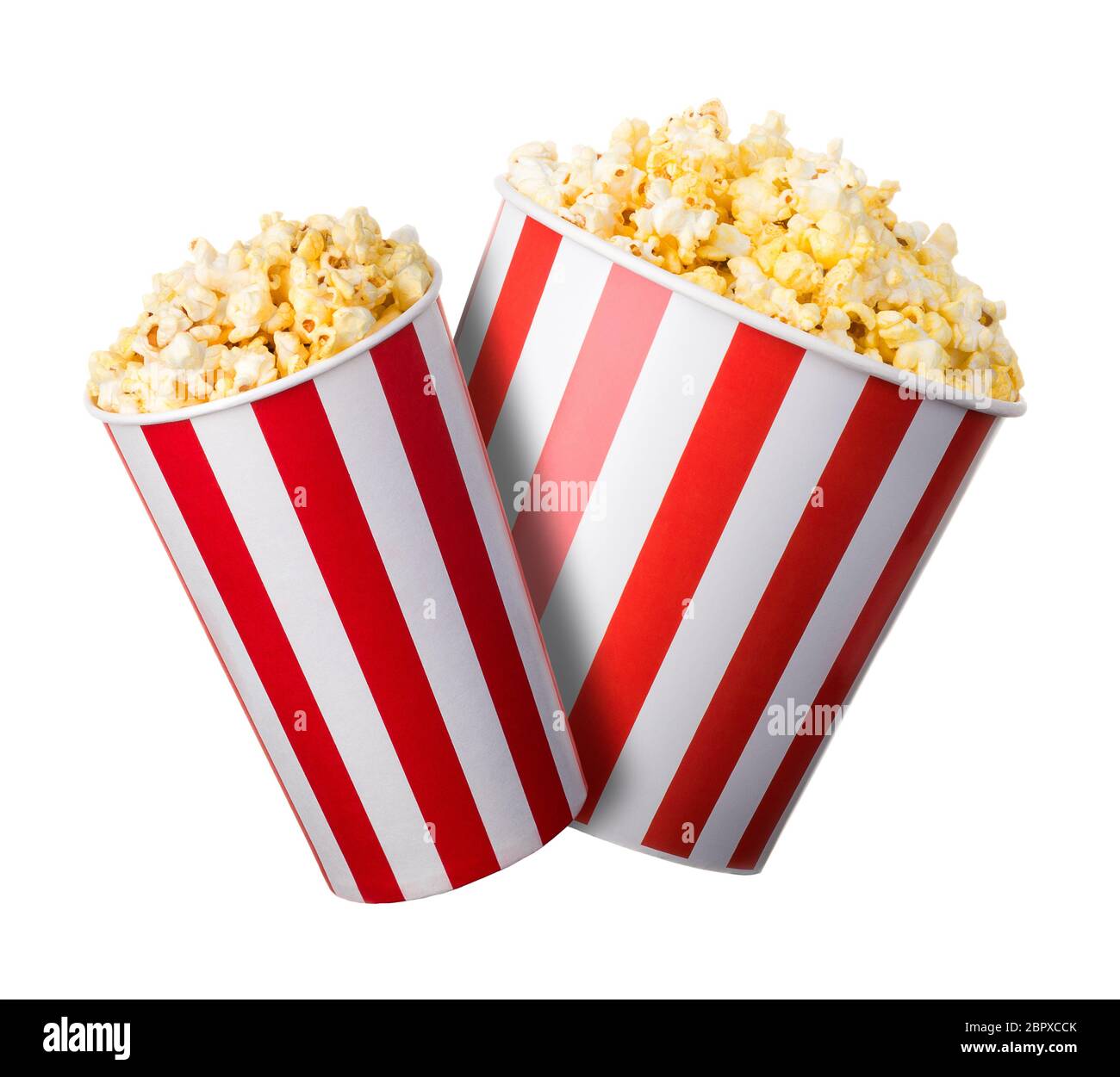 Set of paper striped buckets with popcorn isolated on white background ...