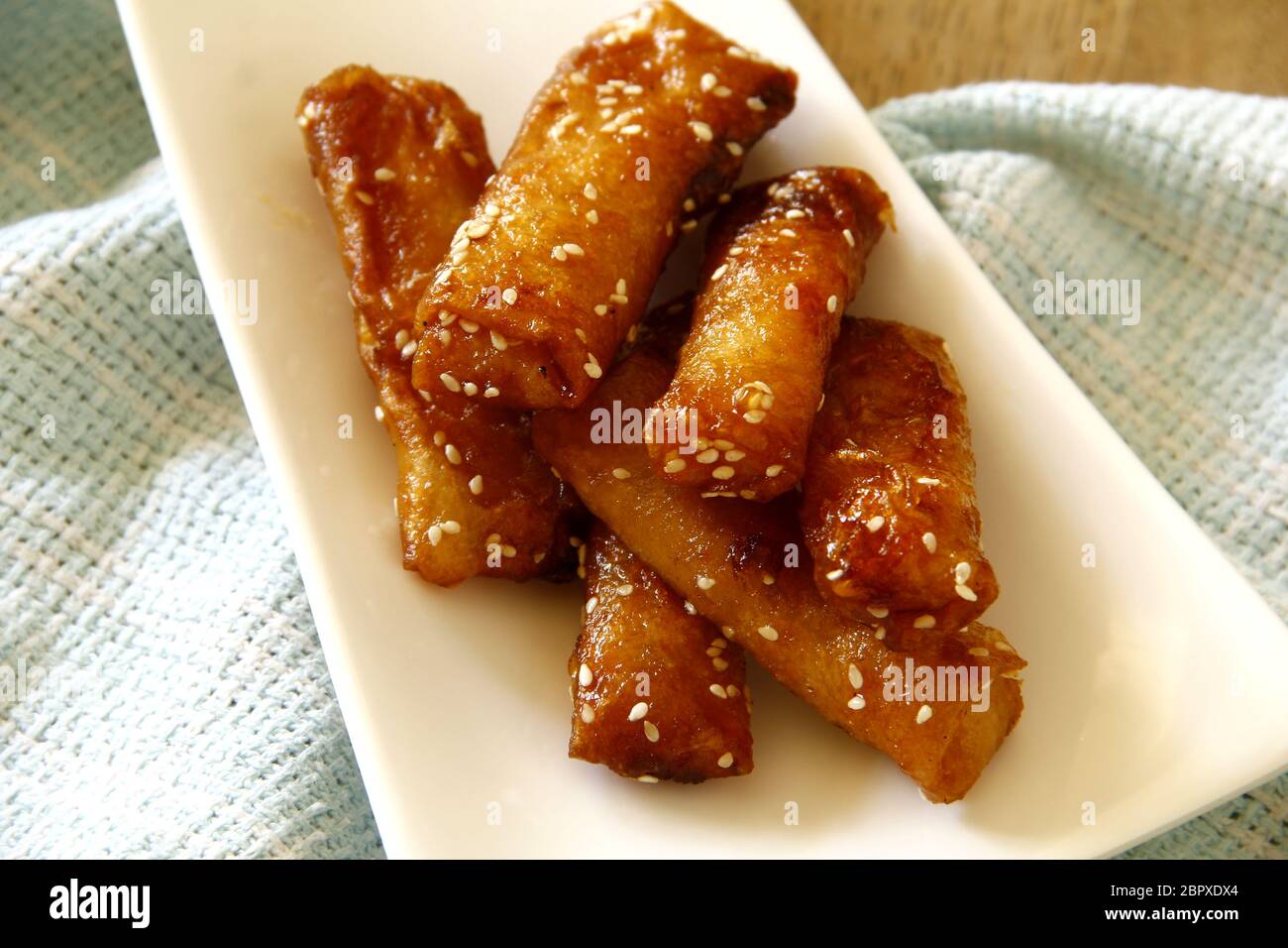 Photo of Filipino food called Turon or deep fried saba banana in spring ...