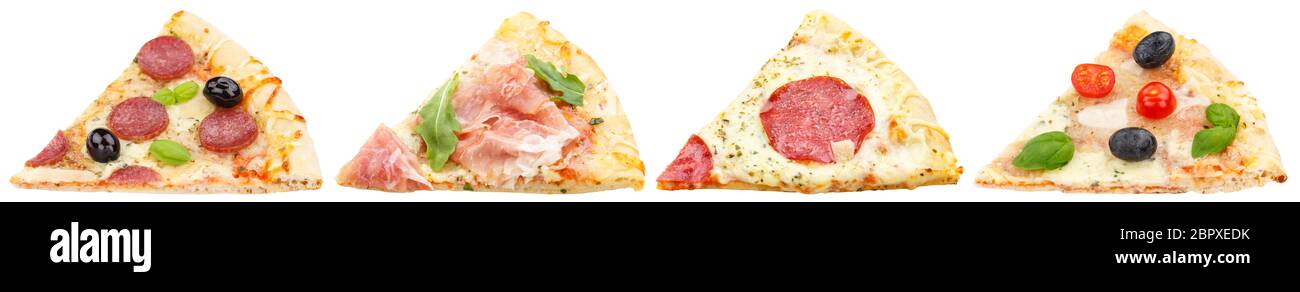 Pizza pizzas slice slices collection collage isolated on a white ...