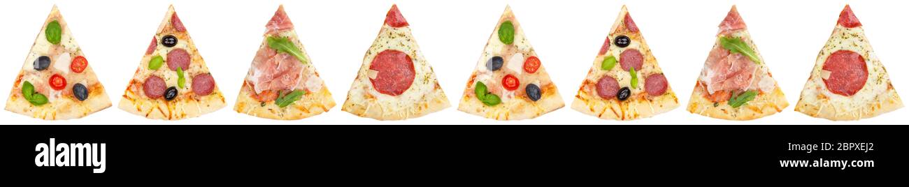 Pizza pizzas slice slices in a row collection collage from above ...