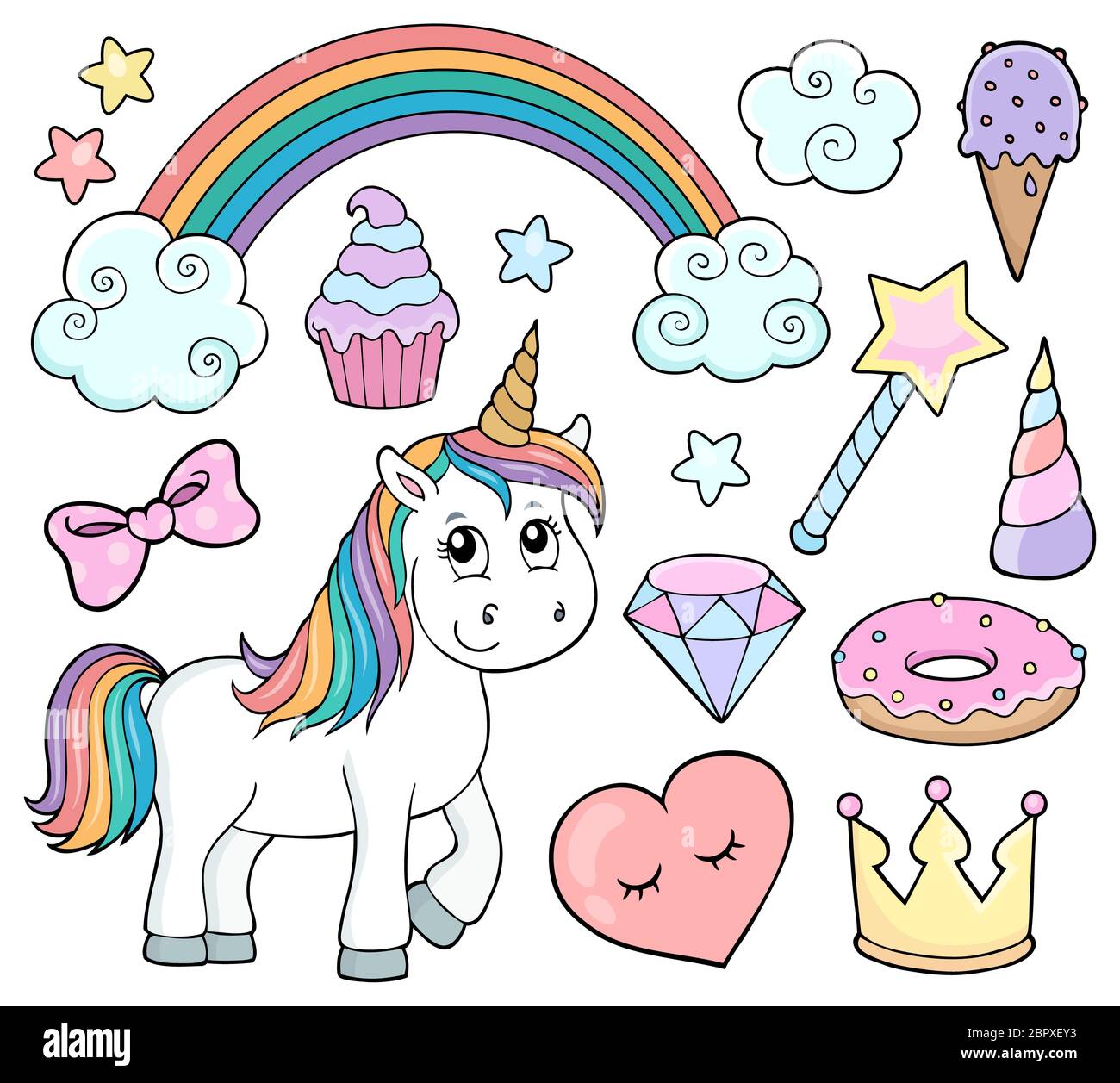 Unicorn and objects theme image 1 - picture illustration Stock Photo ...