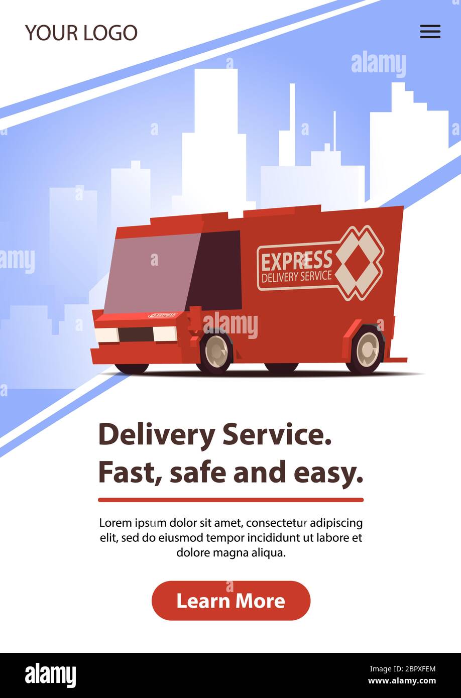 Poster Delivery or Logistics. Red Delivery Car on Blue Landscape ...