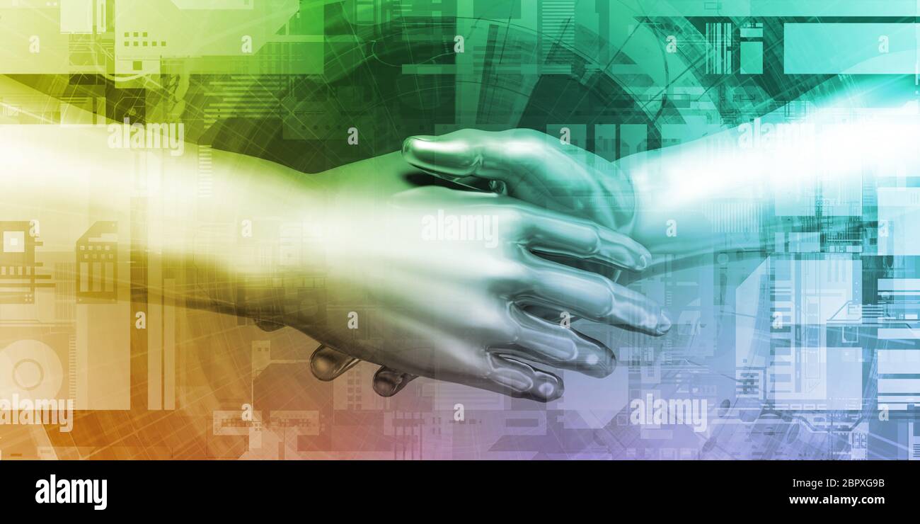 Human and Robot Hand System Integration Concept Art Stock Photo - Alamy