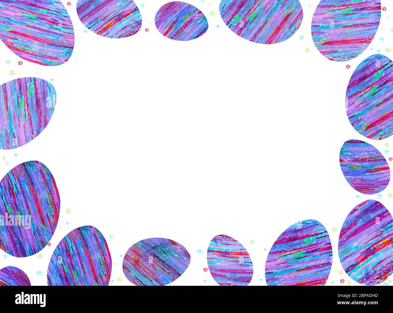 Horizontal rectangular frame with Easter eggs with a pattern of blue ...